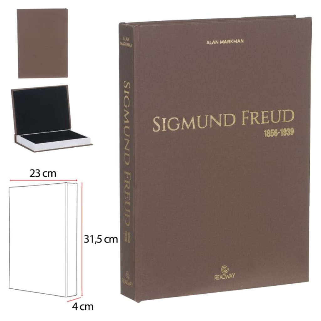 Livro Caixa MDF Decorativo Marrom Com Dourado Sigmundo Freud