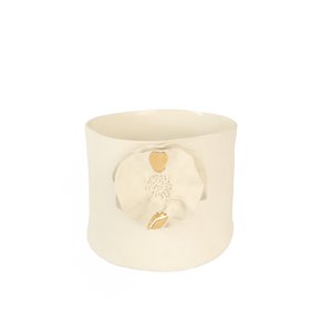 Cachepot Giverny Gold em Porcelana Com Flores Aplicadas e Ouro P